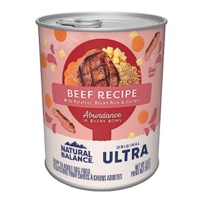 natural balance ultra premium wet dog food, beef formula with potatoes, carrots & brown rice, 13 ounce can (pack of 12)