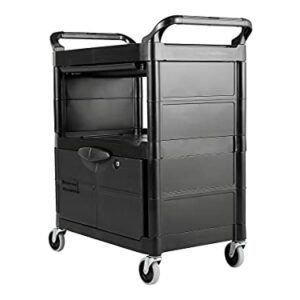 Rubbermaid Commercial Plastic Service and Utility Cart with Cabinet and Sliding Drawer, Black (FG345700BLA) 200 lbs