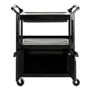 Rubbermaid Commercial Plastic Service and Utility Cart with Cabinet and Sliding Drawer, Black (FG345700BLA) 200 lbs