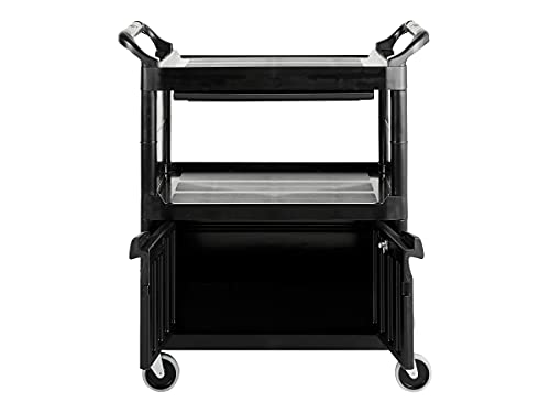 Rubbermaid Commercial Plastic Service and Utility Cart with Cabinet and Sliding Drawer, Black (FG345700BLA) 200 lbs