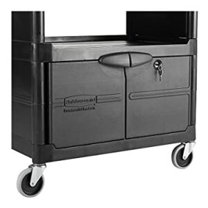 Rubbermaid Commercial Plastic Service and Utility Cart with Cabinet and Sliding Drawer, Black (FG345700BLA) 200 lbs