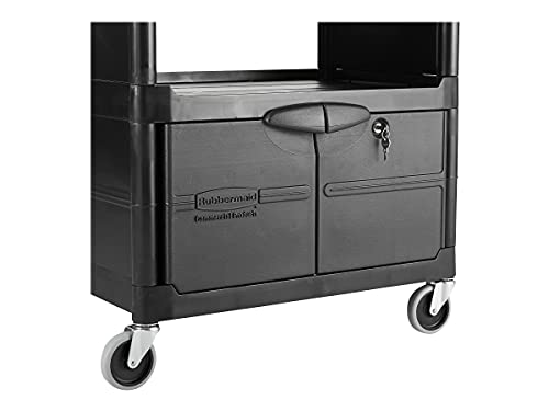 Rubbermaid Commercial Plastic Service and Utility Cart with Cabinet and Sliding Drawer, Black (FG345700BLA) 200 lbs