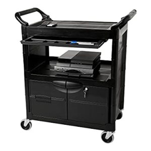 Rubbermaid Commercial Plastic Service and Utility Cart with Cabinet and Sliding Drawer, Black (FG345700BLA) 200 lbs