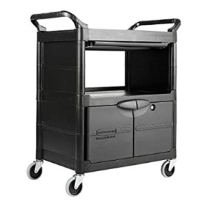 Rubbermaid Commercial Plastic Service and Utility Cart with Cabinet and Sliding Drawer, Black (FG345700BLA) 200 lbs