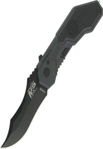 smith & wesson m&p swmp1b 7.1in high carbon s.s. assisted folding knife with 2.9in clip point blade and aluminum handle for tactical, survival and edc,black