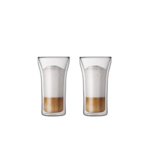 Bodum ASSAM Coffee Mug, Double-Wall Insulate Glass Mug, Clear, 8 Ounces Each (Set of 2)