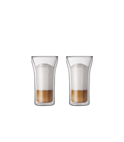 Bodum ASSAM Coffee Mug, Double-Wall Insulate Glass Mug, Clear, 8 Ounces Each (Set of 2)