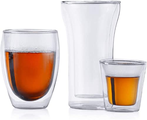 Bodum ASSAM Coffee Mug, Double-Wall Insulate Glass Mug, Clear, 8 Ounces Each (Set of 2)