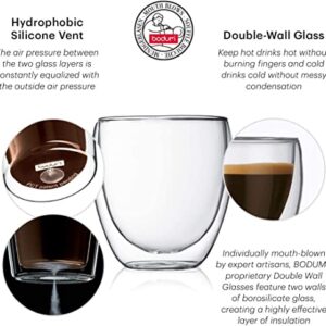 Bodum ASSAM Coffee Mug, Double-Wall Insulate Glass Mug, Clear, 8 Ounces Each (Set of 2)