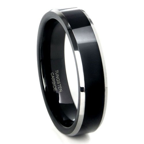 Metal Collections Black Tungsten 6mm Comfort-Fit Beveled Wedding Band Ring Sz 9.5 SN#d060