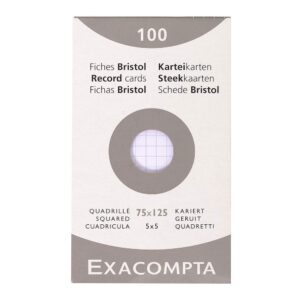 exacomptan bristol record card squared board for printing, 75x125mm - white, pack of 100