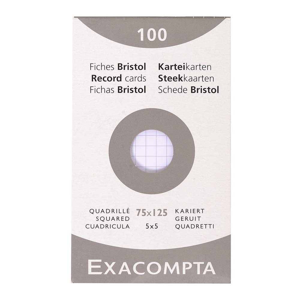 Exacomptan Bristol Record Card Squared Board for Printing, 75x125mm - White, Pack of 100