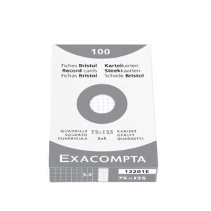 Exacomptan Bristol Record Card Squared Board for Printing, 75x125mm - White, Pack of 100