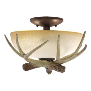 vaxcel lodge 2l led bronze rustic antler semi flush ceiling light or fan light kit