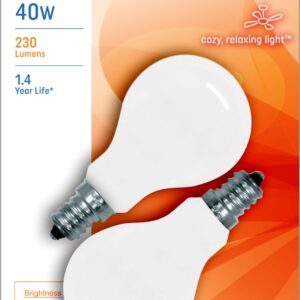 GE A15 Ceiling Fan Decorative Light Bulb, Soft White Finish, 40-Watt, Candelabra Base, 2-Pack