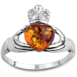 ian and valeri co. amber and sterling silver irish claddagh ring