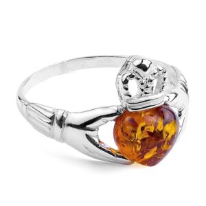 Ian and Valeri Co. Amber and Sterling Silver Irish Claddagh Ring