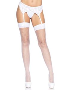 leg avenue women's nylon fishnet thigh highs, white, one size