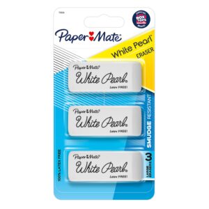 paper mate 70624 white pearl erasers, large, 3 count