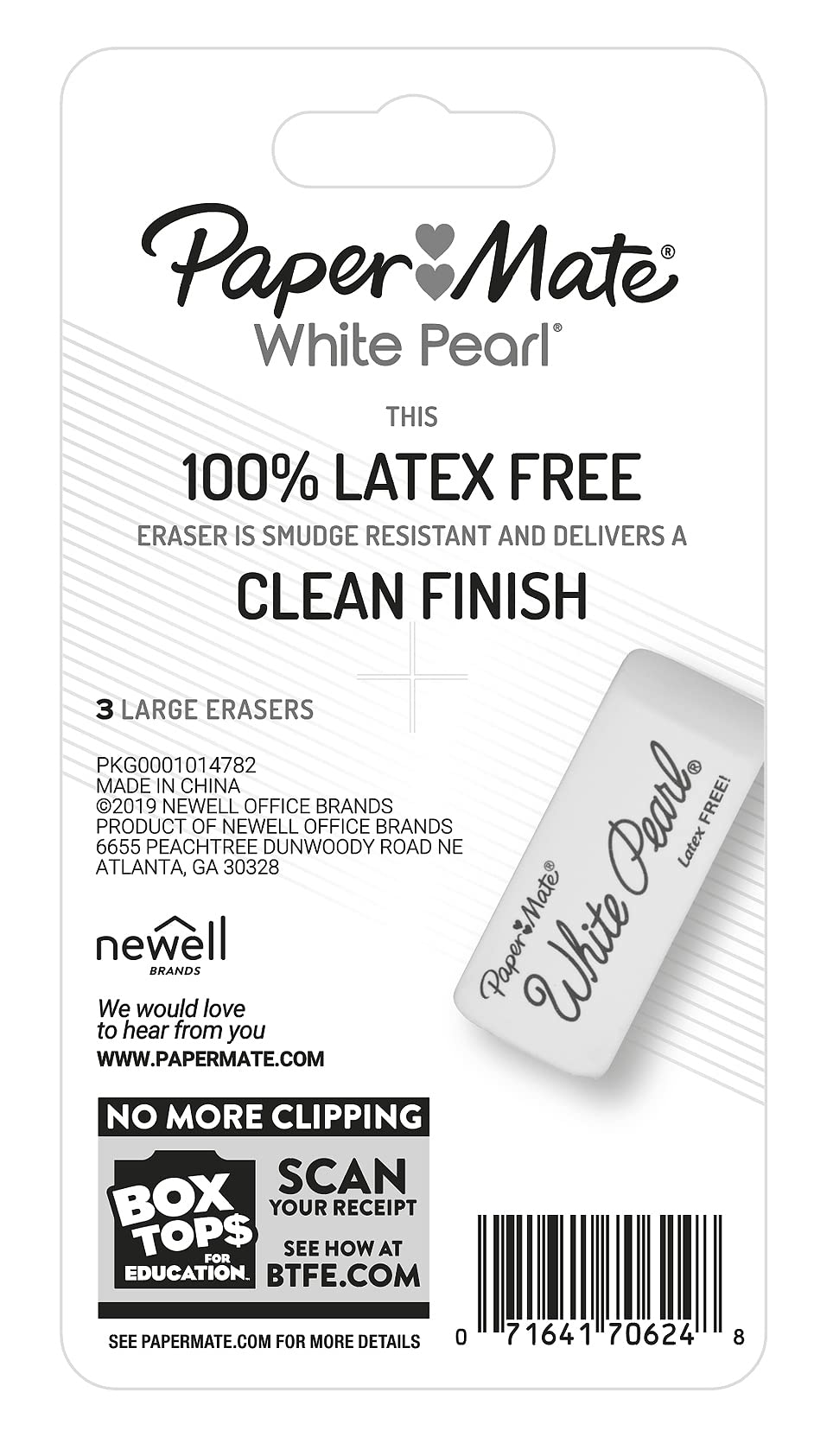 Paper Mate 70624 White Pearl Erasers, Large, 3 Count