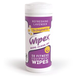 wipex original fitness equipment wipes -plant-based no-lint cloth gym wipes for workout equipment, yoga mat cleaner, peloton cleaner with lavender essential oil & vinegar, 50 fitness wipes