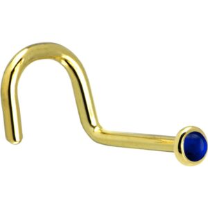 body candy solid 14k yellow gold 2mm genuine sapphire right nose stud screw 18 gauge 1/4"