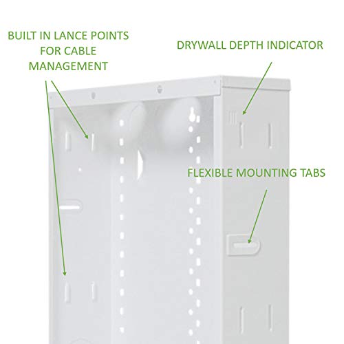 Legrand - OnQ 20 Inch Media Enclosure, 20 Gauge Cable Management Box, Cable Wall Cover with 2.5 Inch Opening for Wires, Recessed Media Box, Glossy White, EN2000, Alloy Steel