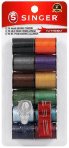 singer 60641 polyester hand sewing thread, assorted colors, 12 small spools, dark