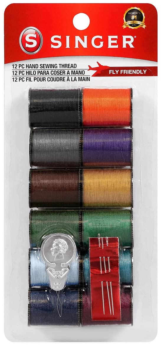 SINGER 60641 Polyester Hand Sewing Thread, Assorted Colors, 12 Small Spools, Dark