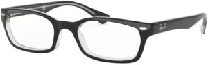 ray-ban rx5150 rectangular prescription eyeglass frames, black on transparent/demo lens, 52 mm