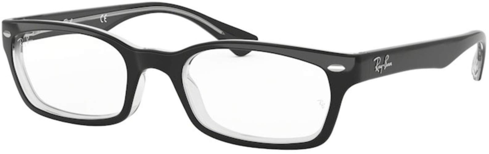 Ray-Ban RX5150 Rectangular Prescription Eyeglass Frames, Black On Transparent/Demo Lens, 52 mm