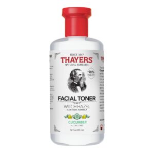 thayers alcohol-free, hydrating cucumber witch hazel facial toner with aloe vera formula, vegan, dermatologist tested and recommended, 12 oz