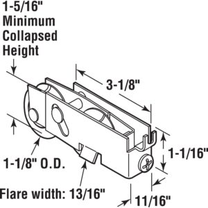 Prime-Line D 1551 1-1/4 in, Steel Ball Bearing, C-Tab, Pacific and Elco Sliding Door Tandem Roller Assembly, 1-1/8 in, Gold