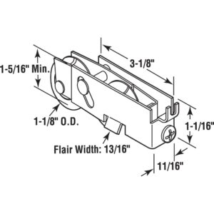 Prime-Line D 1551 1-1/4 in, Steel Ball Bearing, C-Tab, Pacific and Elco Sliding Door Tandem Roller Assembly, 1-1/8 in, Gold