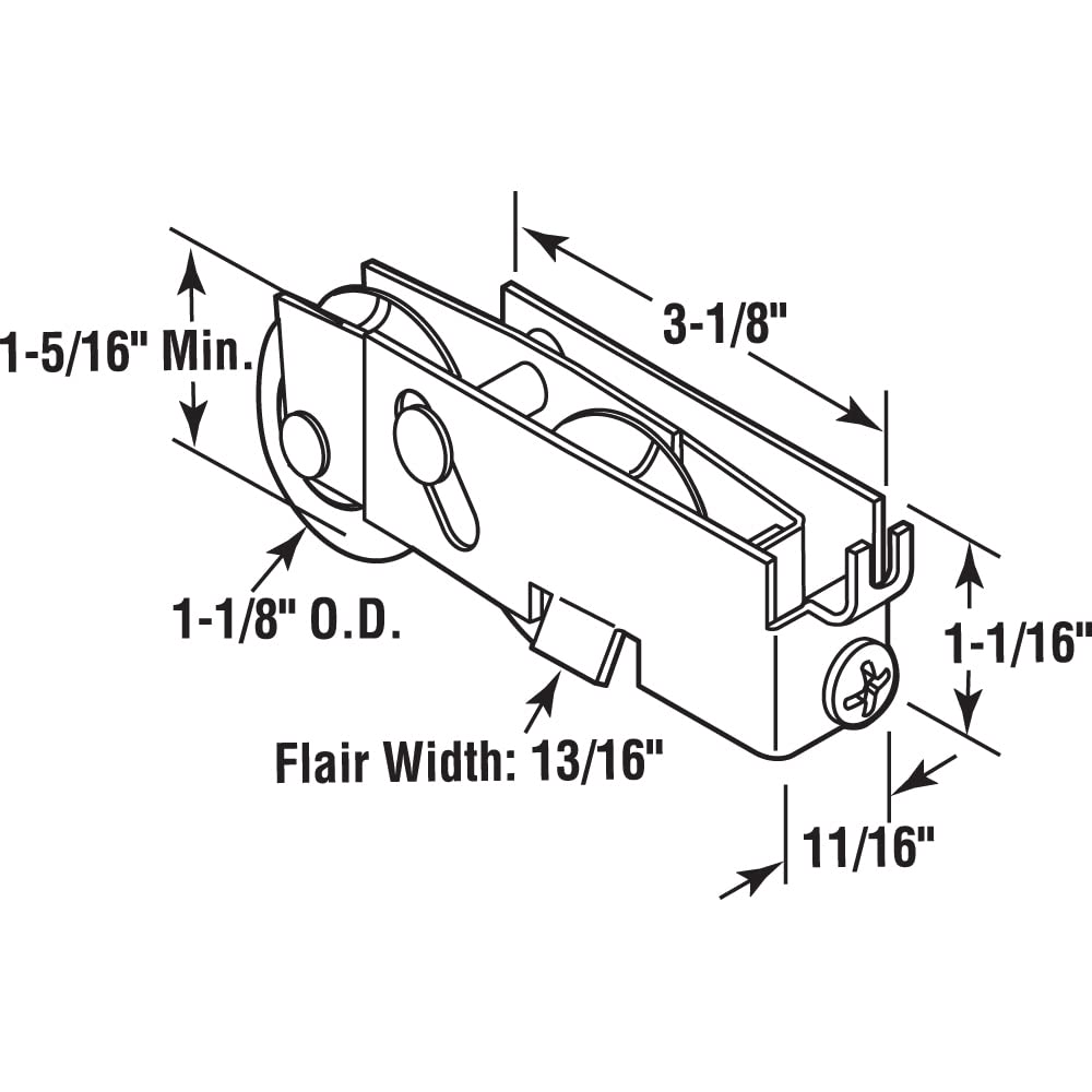 Prime-Line D 1551 1-1/4 in, Steel Ball Bearing, C-Tab, Pacific and Elco Sliding Door Tandem Roller Assembly, 1-1/8 in, Gold