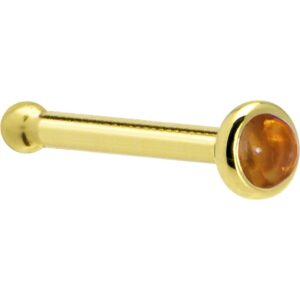 solid 14k yellow gold 2mm genuine citrine saffron nose stud bone 20 gauge 1/4"