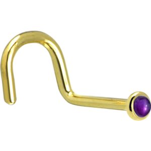 body candy solid 14k yellow gold 2mm genuine amethyst right nose stud screw 18 gauge 1/4"