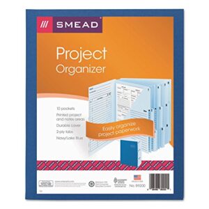 smead project organizer, 10 pockets, closed sides, preprinted templates, reinforced tabs, letter size, navy/lake blue (89200)