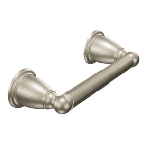 moen brantford traditional brushed nickel spring-loaded wall mounted toilet paper holder, yb2208bn