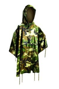 mil-tec men's ripstop wet weather poncho, emergency shelter tent, woodland camo