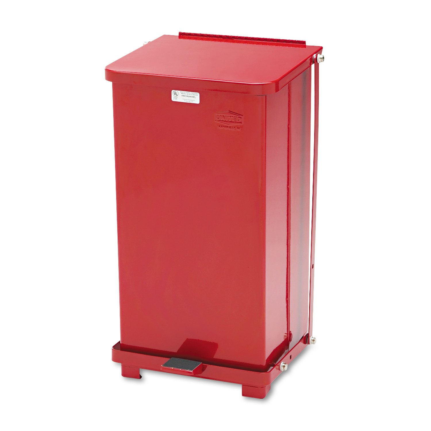 Rubbermaid Commercial Products Defenders Steel Step Trash Can with Plastic Liner, 6.5-Gallon, Red, Good with Infectious Waste in Doctors Office/Hospital/Medical/Healthcare Facilities