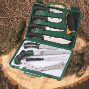 OUTDOOR EDGE Game Processor 12-Piece Hunting Knife Set | Caping & Boning Knives, Skinning Knife, Bone Saw, Game Shears, Knife Sharpener & Rib Spreader in Hard Case | Butcher Knife Set for Deer & Elk