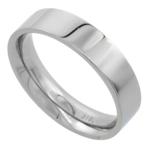 surgical stainless steel 5mm wedding band thumb ring comfort-fit high polish, size 7.5