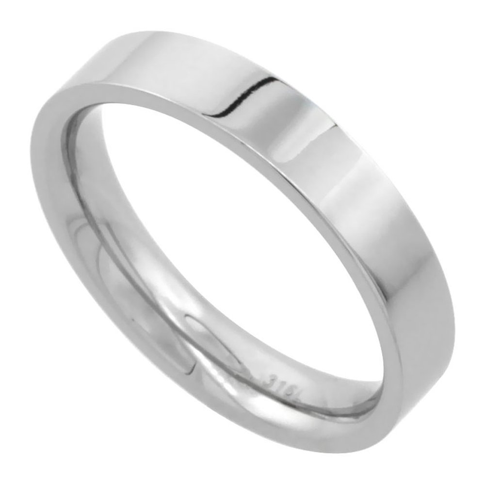 Sabrina Silver Stainless Steel Pipe Cut Flat 4mm Wedding Band/Thumb Ring Comfort fit High Polish, size 9.5