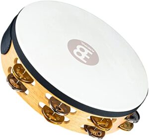 meinl percussion tah2m-snt traditional 10-inch wood tambourine with goat skin head and dual alloy jingles, 2 row