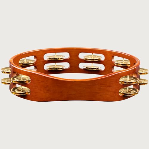 Meinl Percussion Traditional Wood Tambourine with Solid Brass Jingles, Double Row — NOT MADE in CHINA — for All Musicians, 2-YEAR WARRANTY (TA2B-AB)