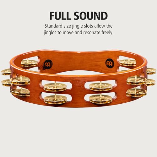 Meinl Percussion Traditional Wood Tambourine with Solid Brass Jingles, Double Row — NOT MADE in CHINA — for All Musicians, 2-YEAR WARRANTY (TA2B-AB)