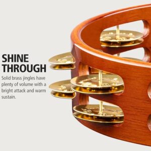 Meinl Percussion Traditional Wood Tambourine with Solid Brass Jingles, Double Row — NOT MADE in CHINA — for All Musicians, 2-YEAR WARRANTY (TA2B-AB)