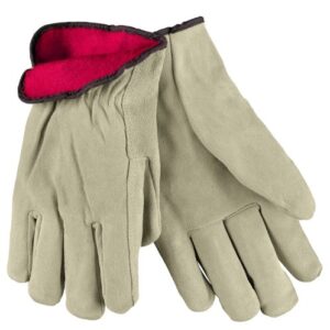 mcr safety 3150xl premium grade split leather insulated driver men's gloves with red fleece lined and straight thumb, tan, x-large, 1-pair