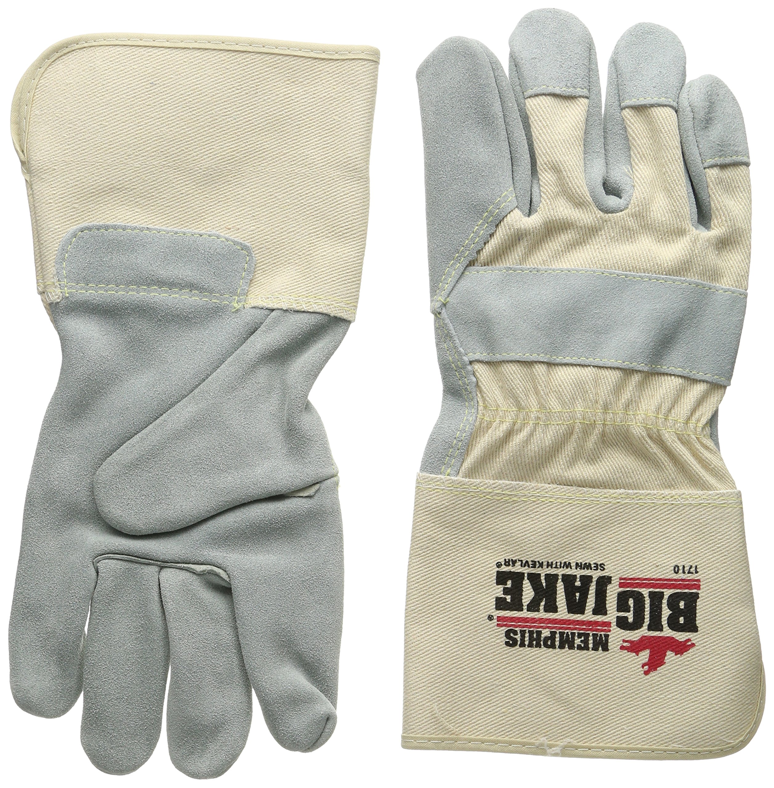 MCR Safety Gloves 1710XL Big Jake Premium Cow Leather Gloves with 4.5 Inch Safety cuff Sewn with DuPont Kevlar, Natural Pearl, X-Large, 1-Pair